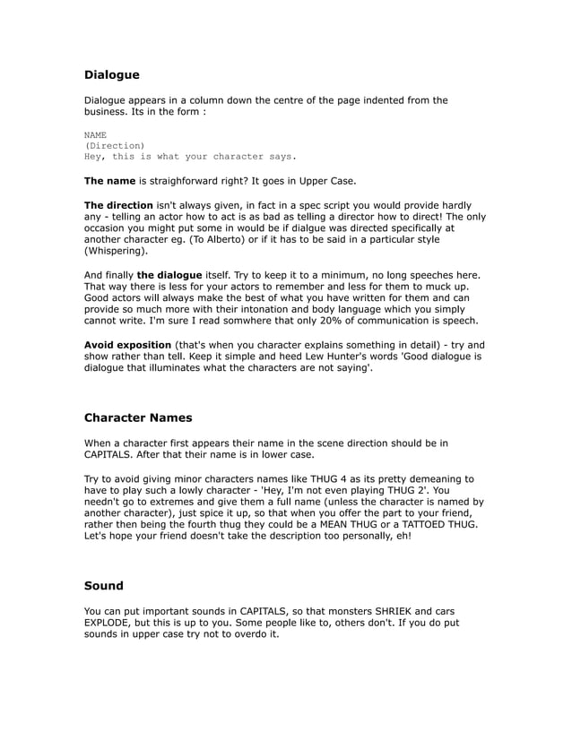 Script Layout Handout | PDF