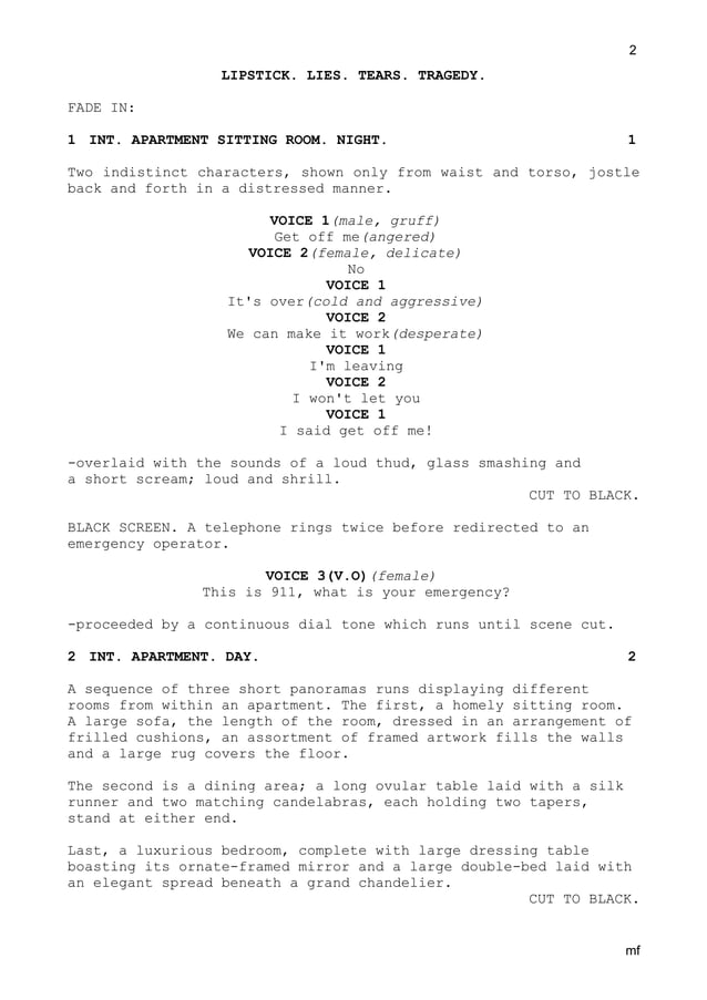Lipstick, Lies,Tears, Tragedy- Script | DOC | Interior Decorating ...