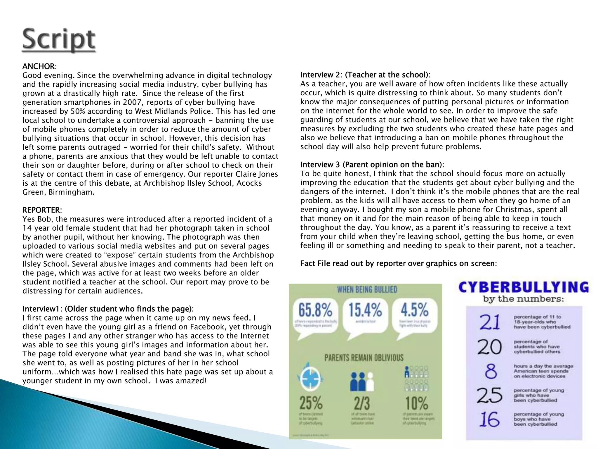 Script plan cyber bullying | PPT
