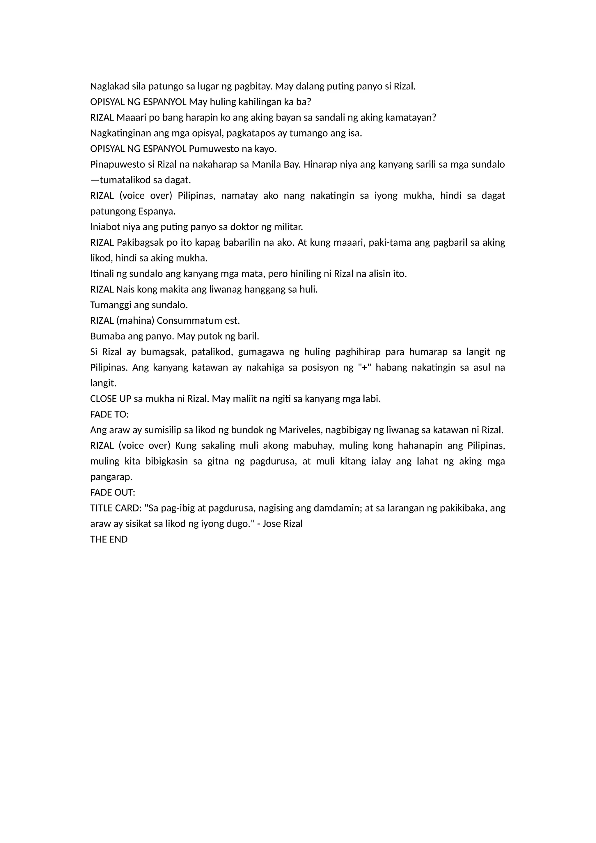 Filming _script-RIZAL.docx( the trial of Rizal) | DOCX