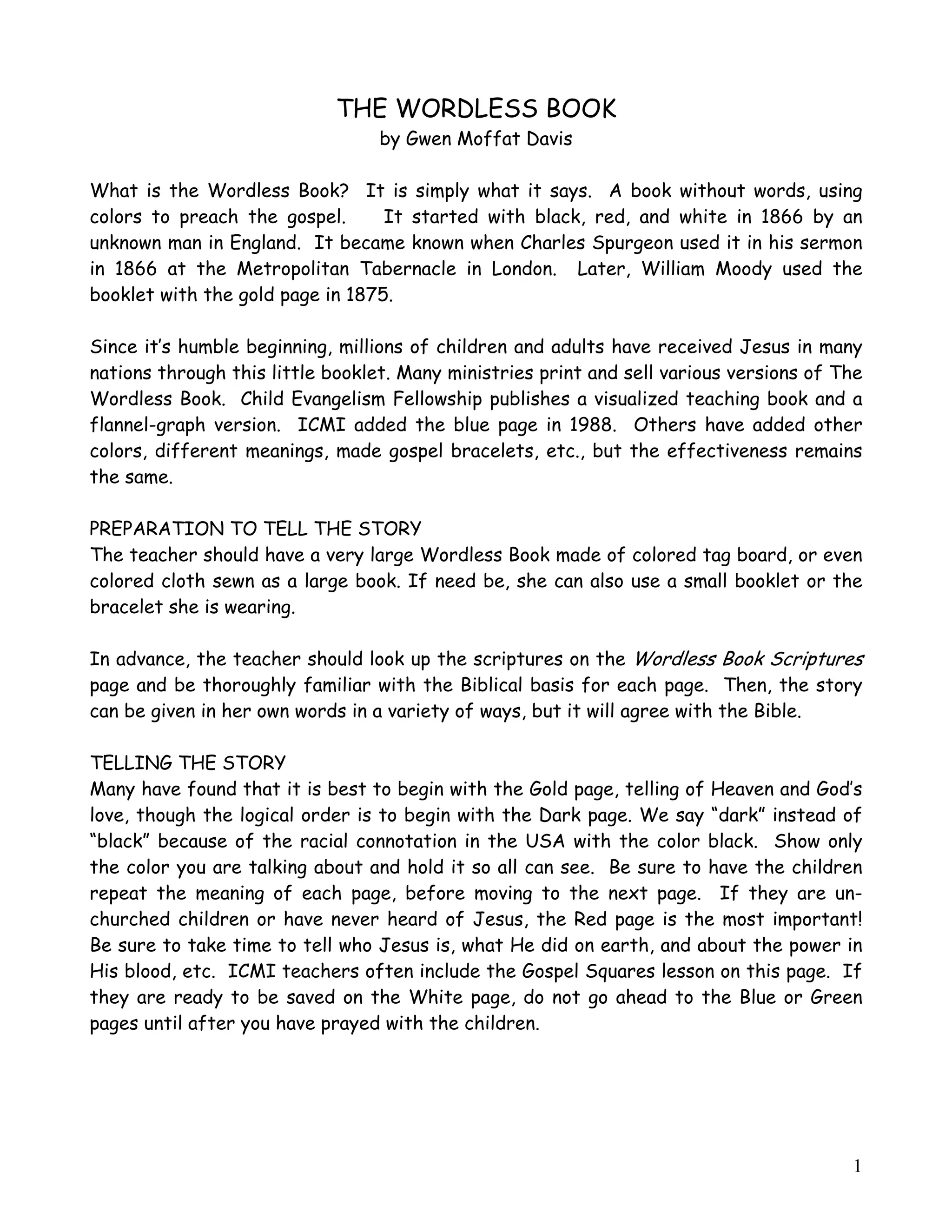 Wordless Book Script | PDF