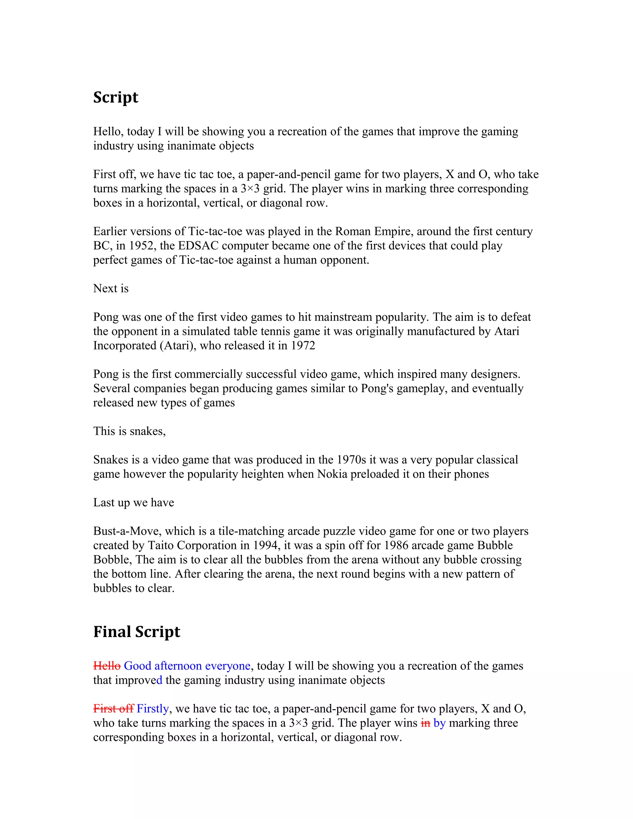 Script (1) | DOC | Video Game Genres | Video Gaming