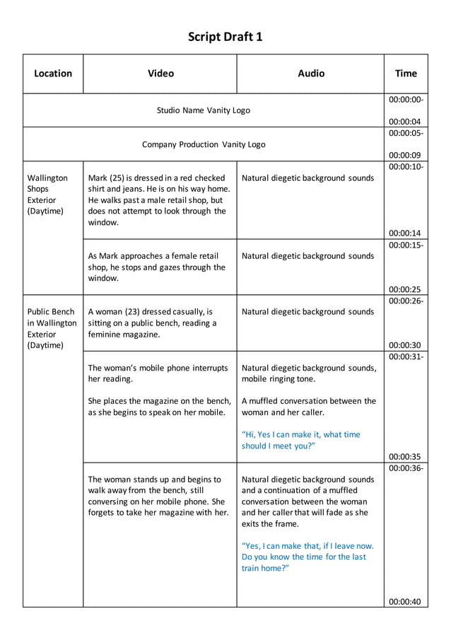 Script 1 | DOCX | Screenwriting | Content Production