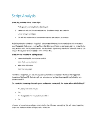 Script response analysis | DOCX | Musicals | Genres