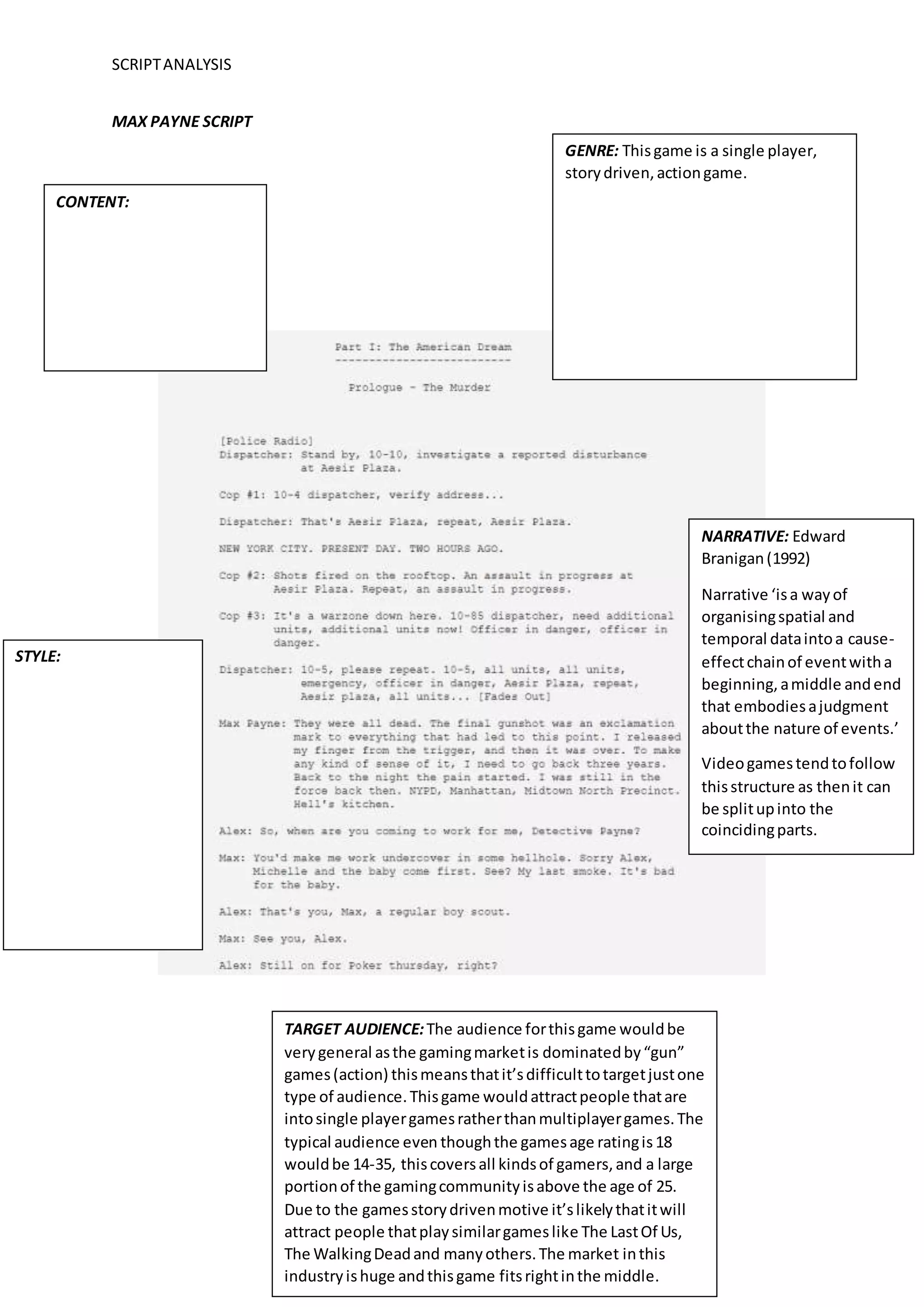 Script analysis max payne video game | DOCX
