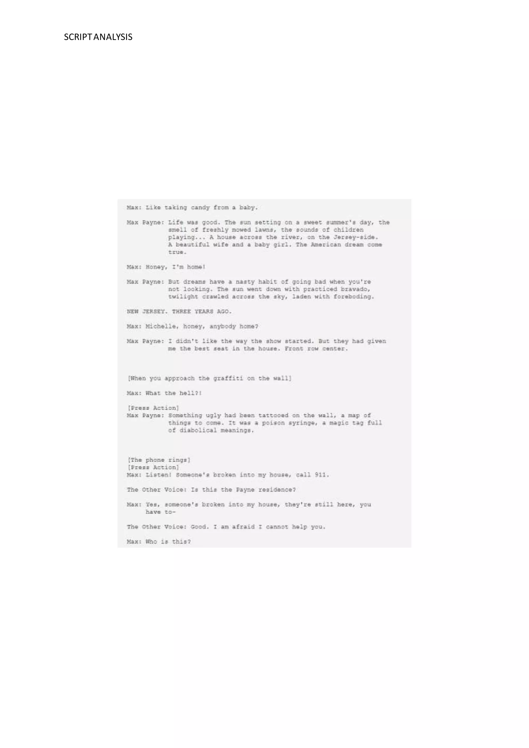 Script analysis max payne video game | DOCX