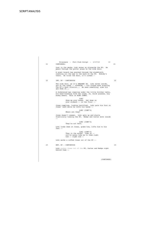 Script analysis prisoners film | DOCX