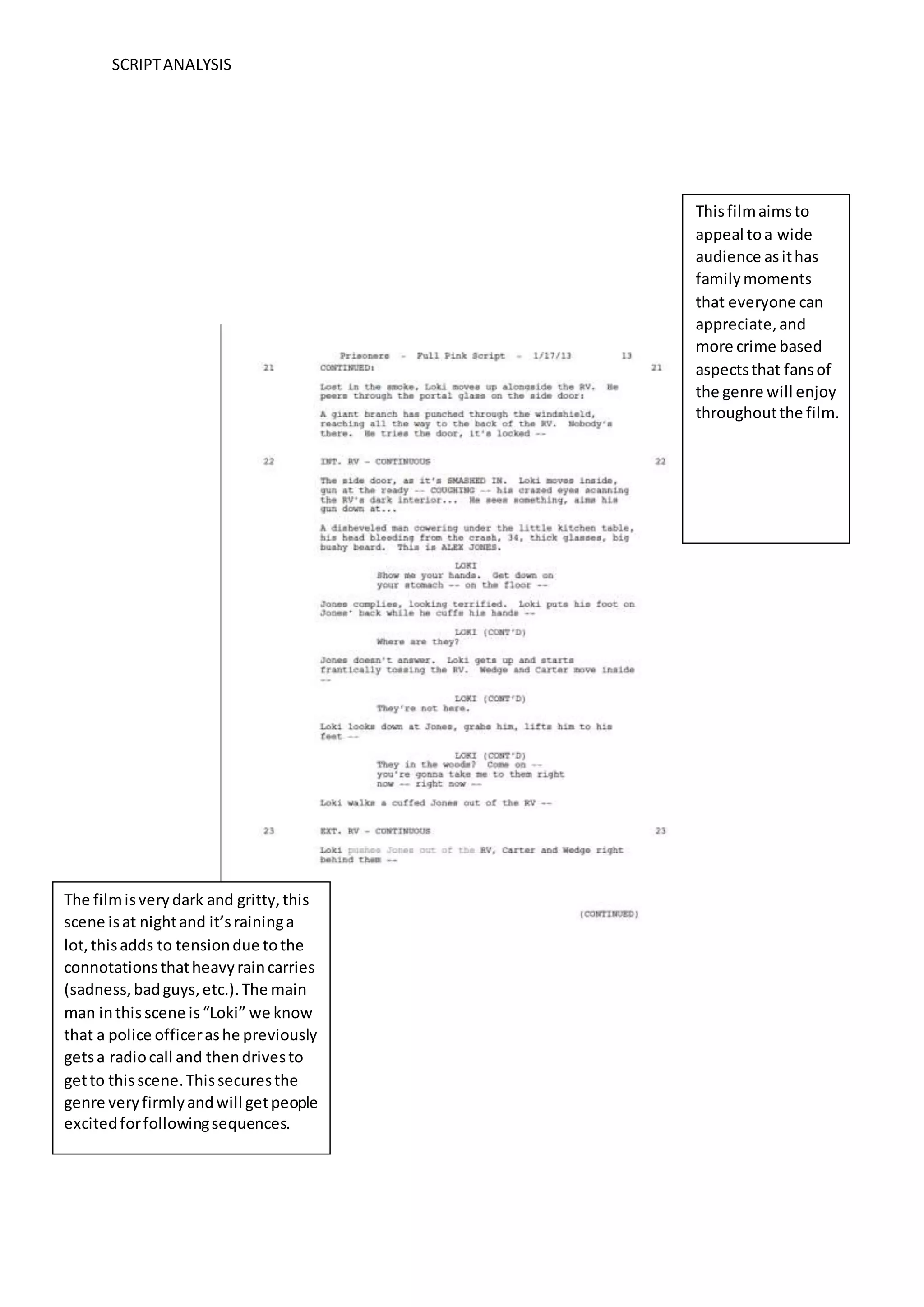 Script analysis prisoners film | DOCX