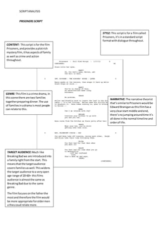 Script analysis prisoners film | DOCX
