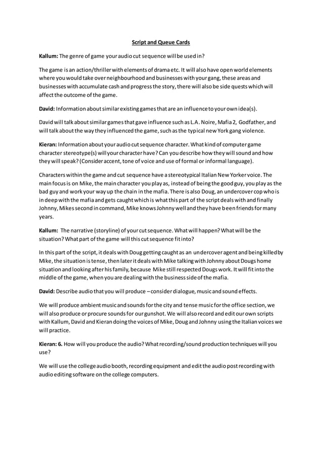Script and queue cards | DOCX