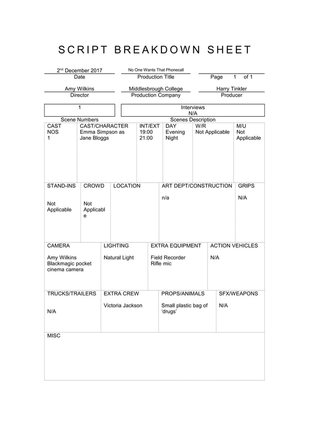 Script breakdown | DOC | Screenwriting | Content Production