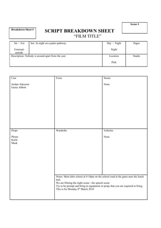 Planning Schedule Sheet- night scene | DOC