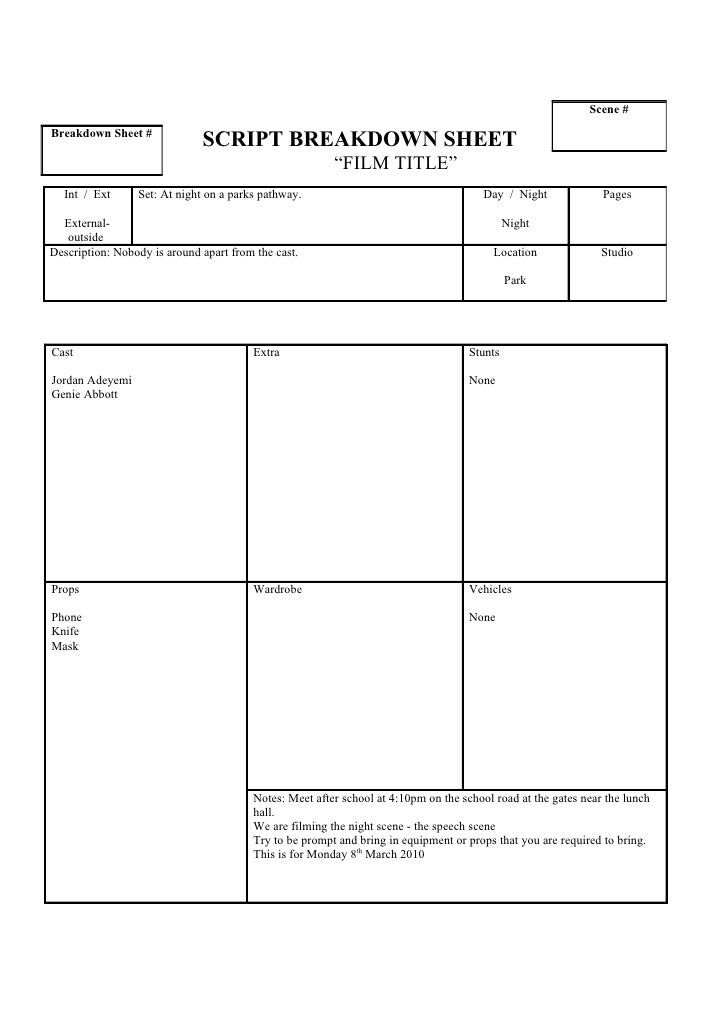 Planning Schedule Sheet- night scene