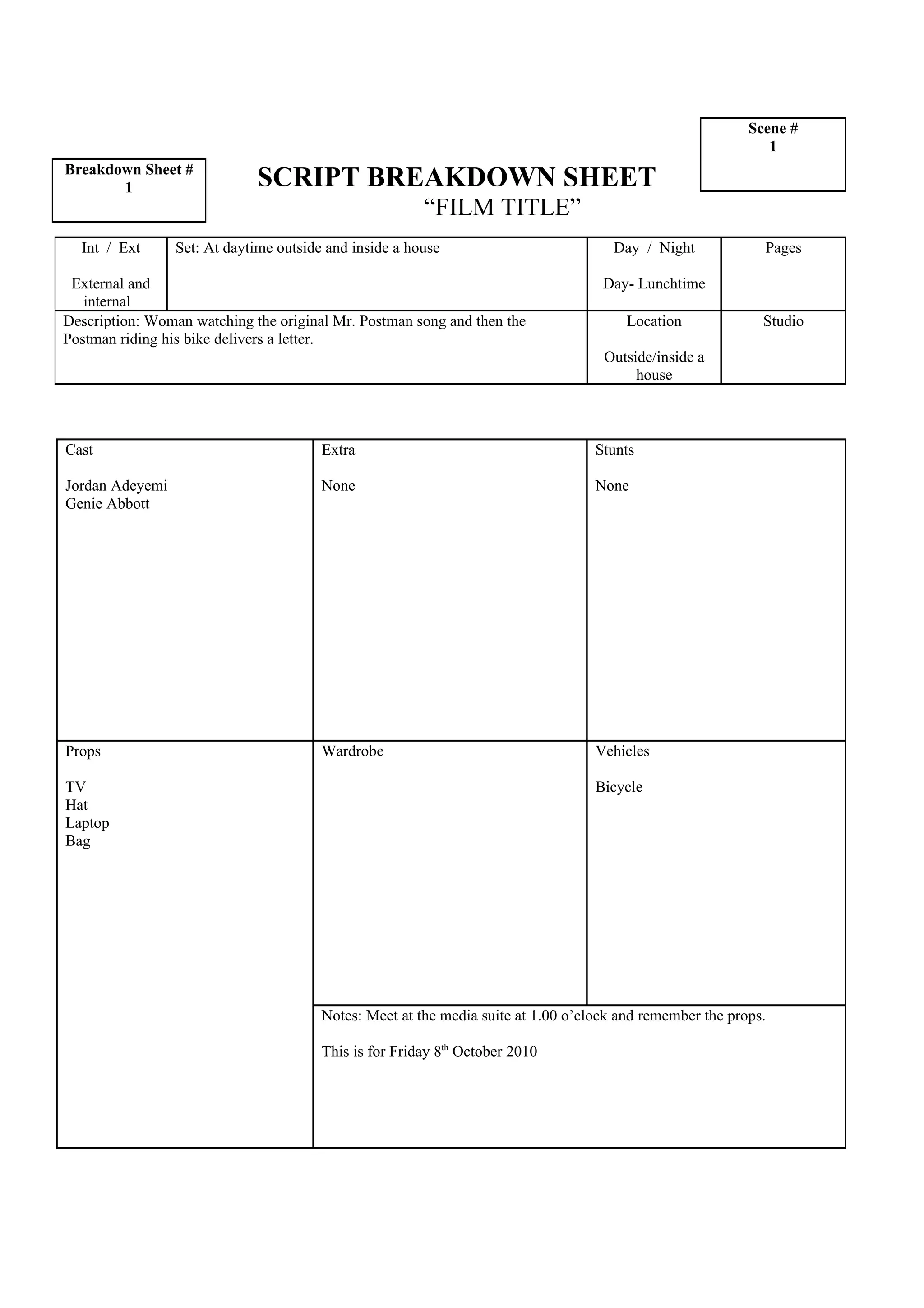 Script+breakdown+sheet | PDF