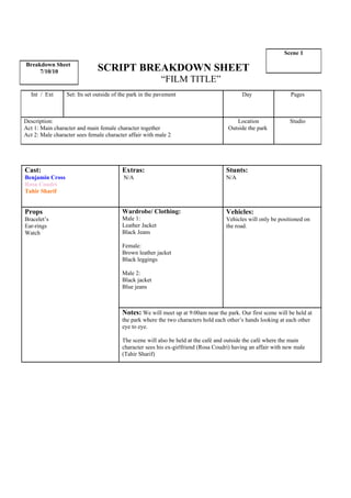 Script breakdown sheet 1st scene tahir | PDF
