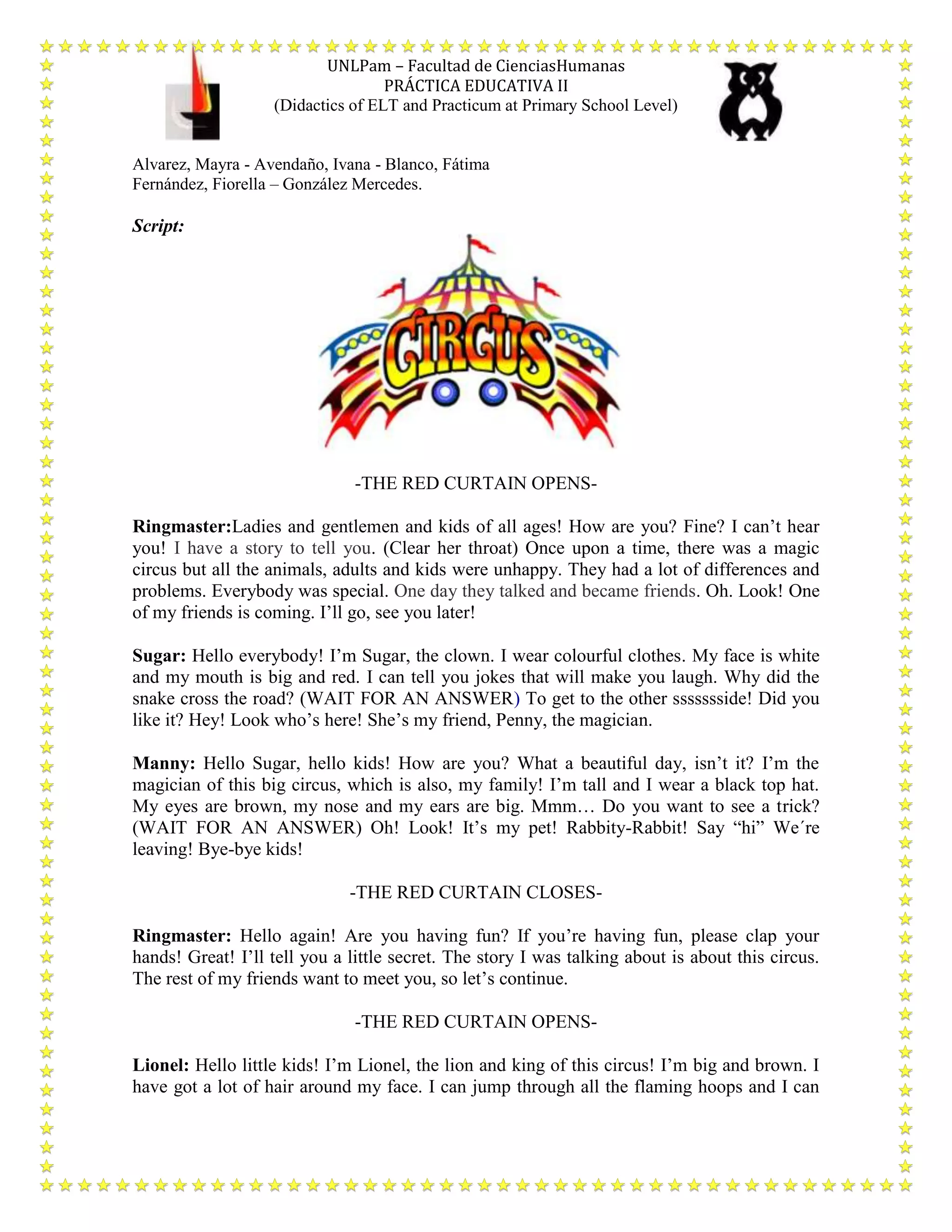 Script circus | DOCX | Magic and Illusion | Hobbies & Interests