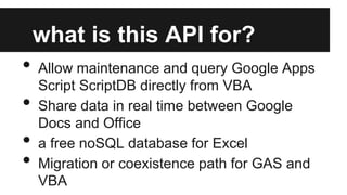 VBA API for scriptDB primer | PPT