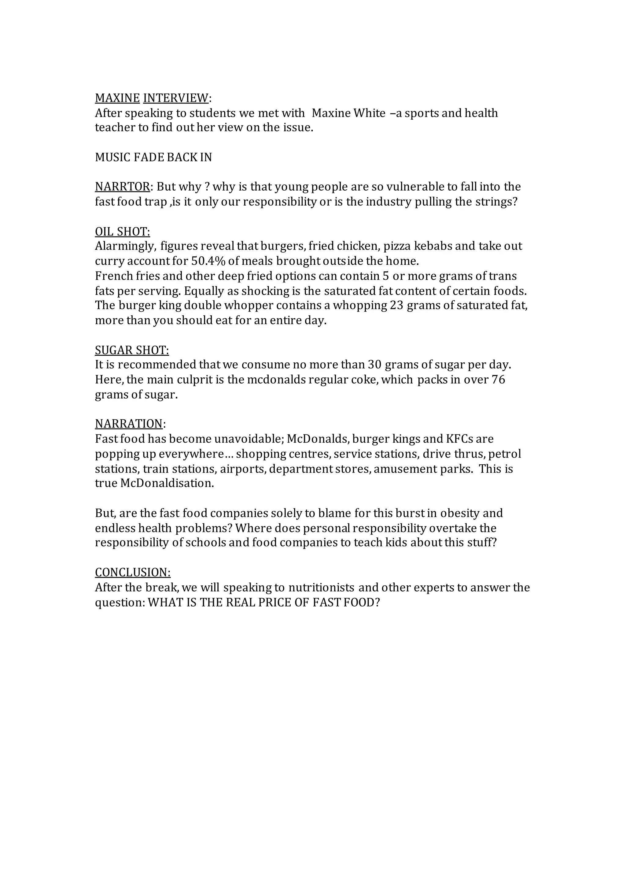 PLANNING - Voiceover Script Final | DOCX | Nutrition | Healthy Living