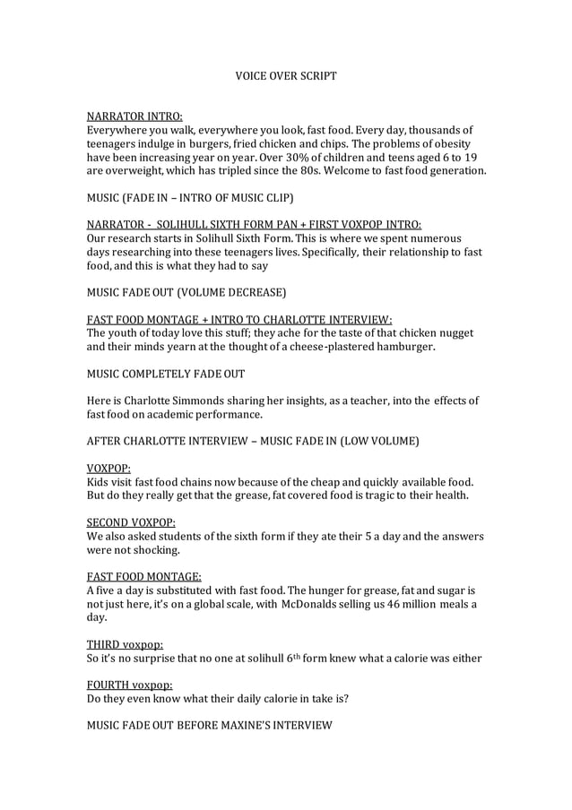 PLANNING - Voiceover Script Final | DOCX | Nutrition | Healthy Living