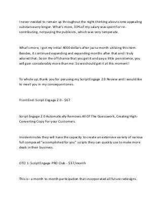 Script engage 2.0 reviews | DOCX | Web Development | Internet