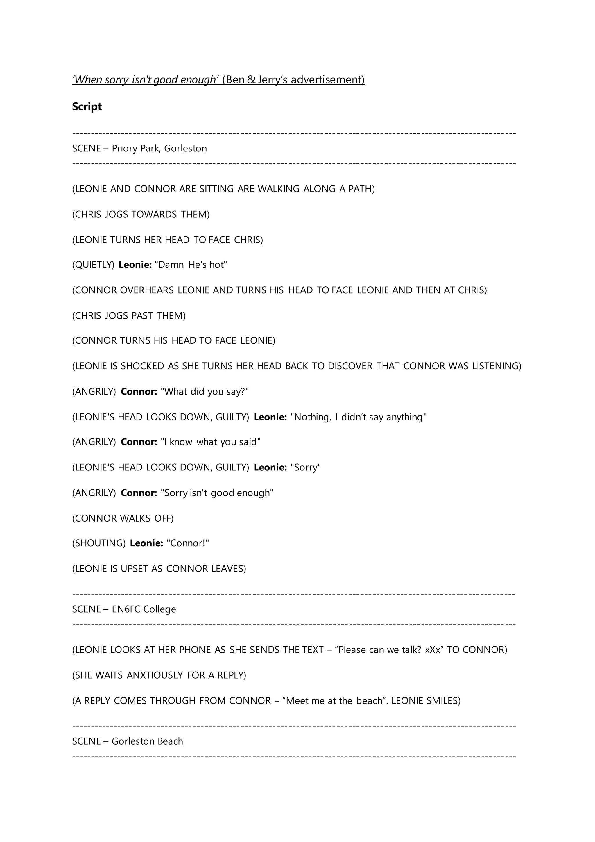 Ben & Jerry's TV Advertisement - Script | PDF | Free Download