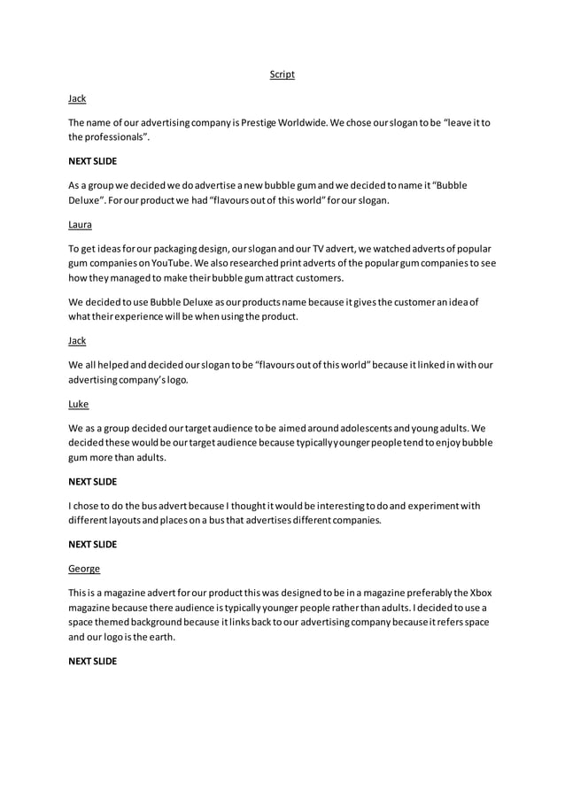 Script for advert | PDF