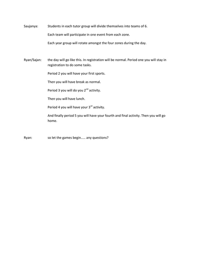 Script for assembly | DOCX | Olympic Sports | Sports