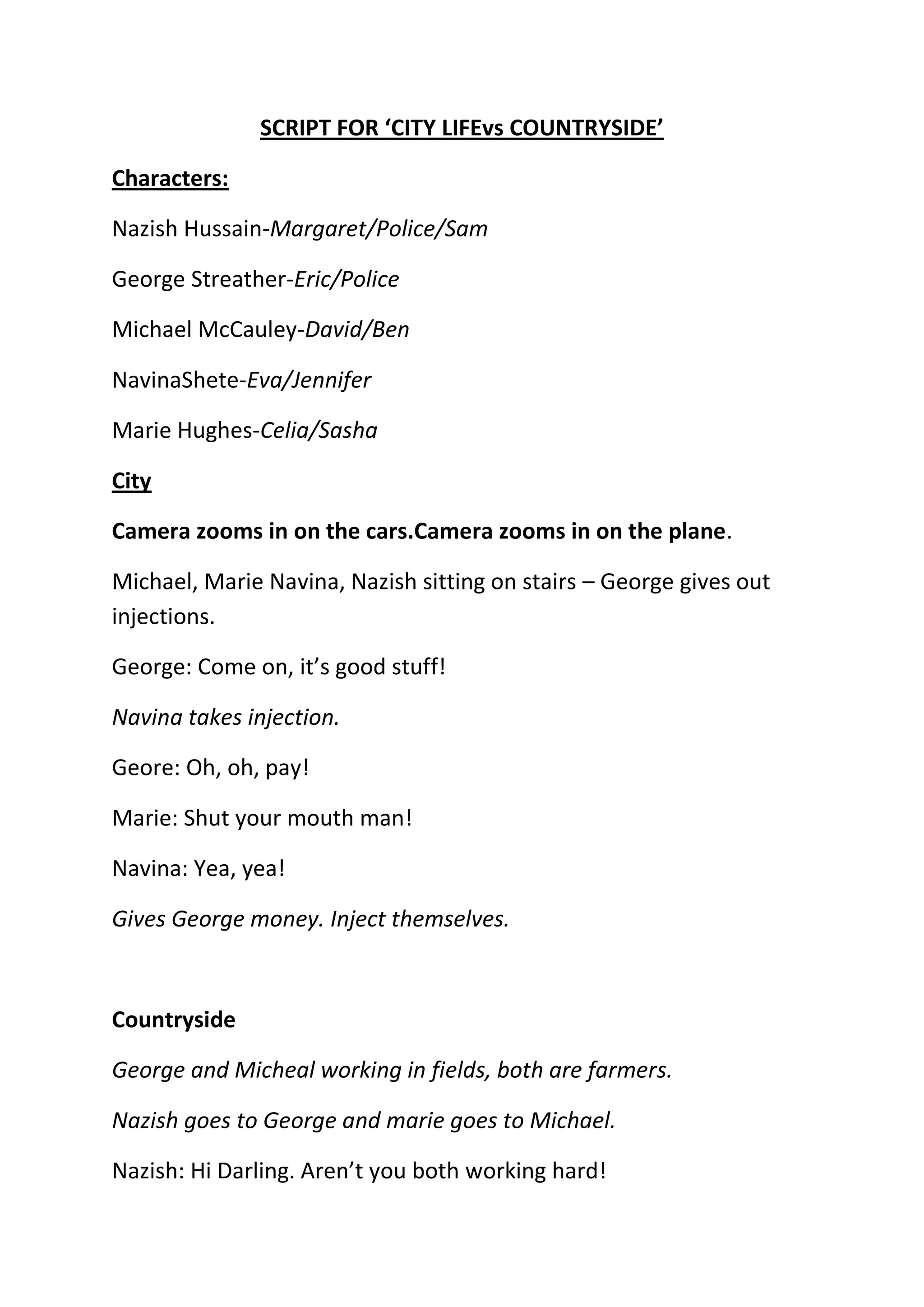 Script for 'City Life vs Countryside' | PDF