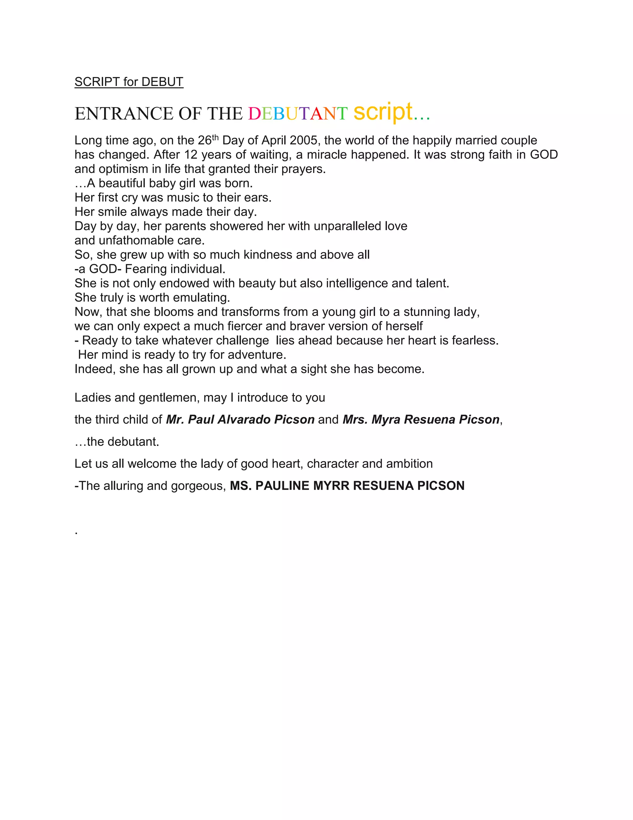 SCRIPT for DEBUT_Introduction of the Debutant.docx