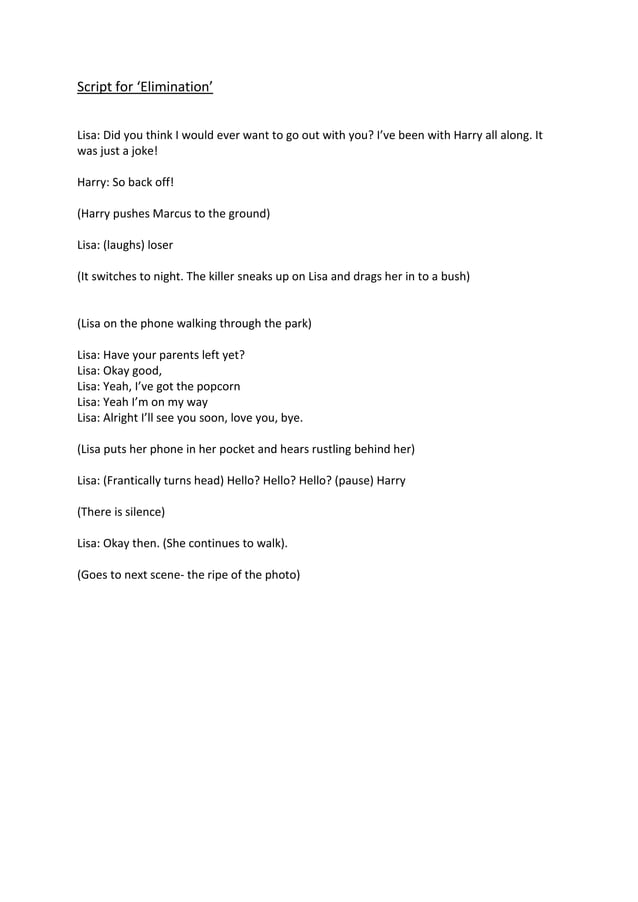 Script For Elimination Real Thing | DOCX