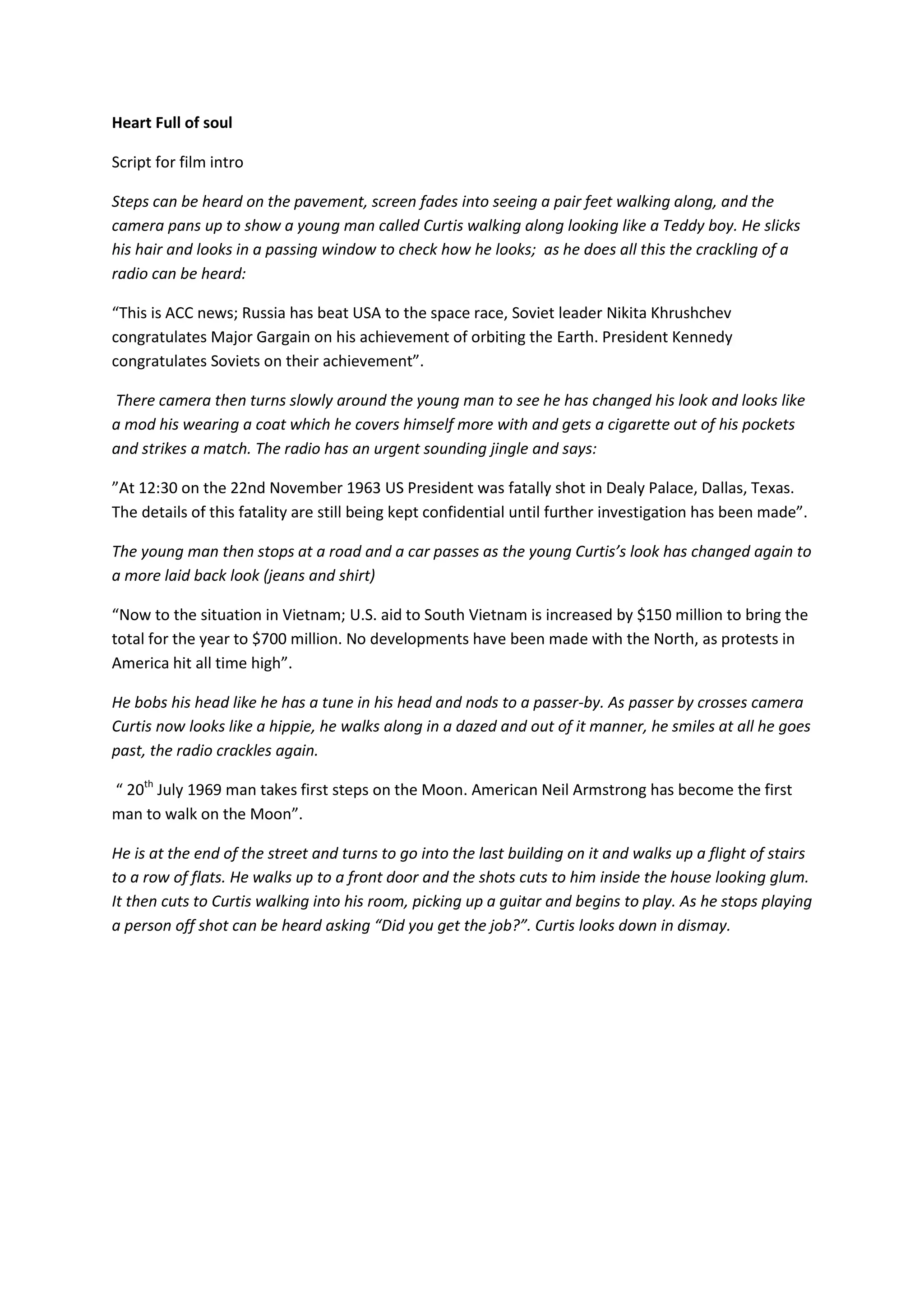 Script for film intro | DOCX | Music | Entertainment