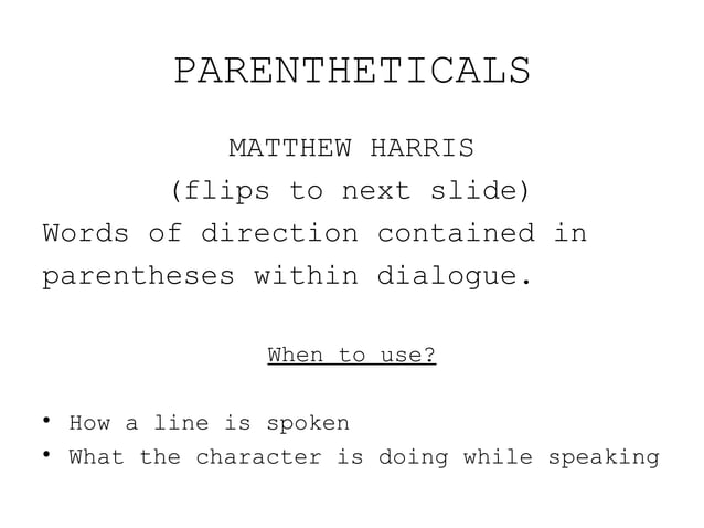 Script Format Cheat Sheet | PPT | Screenwriting | Content Production