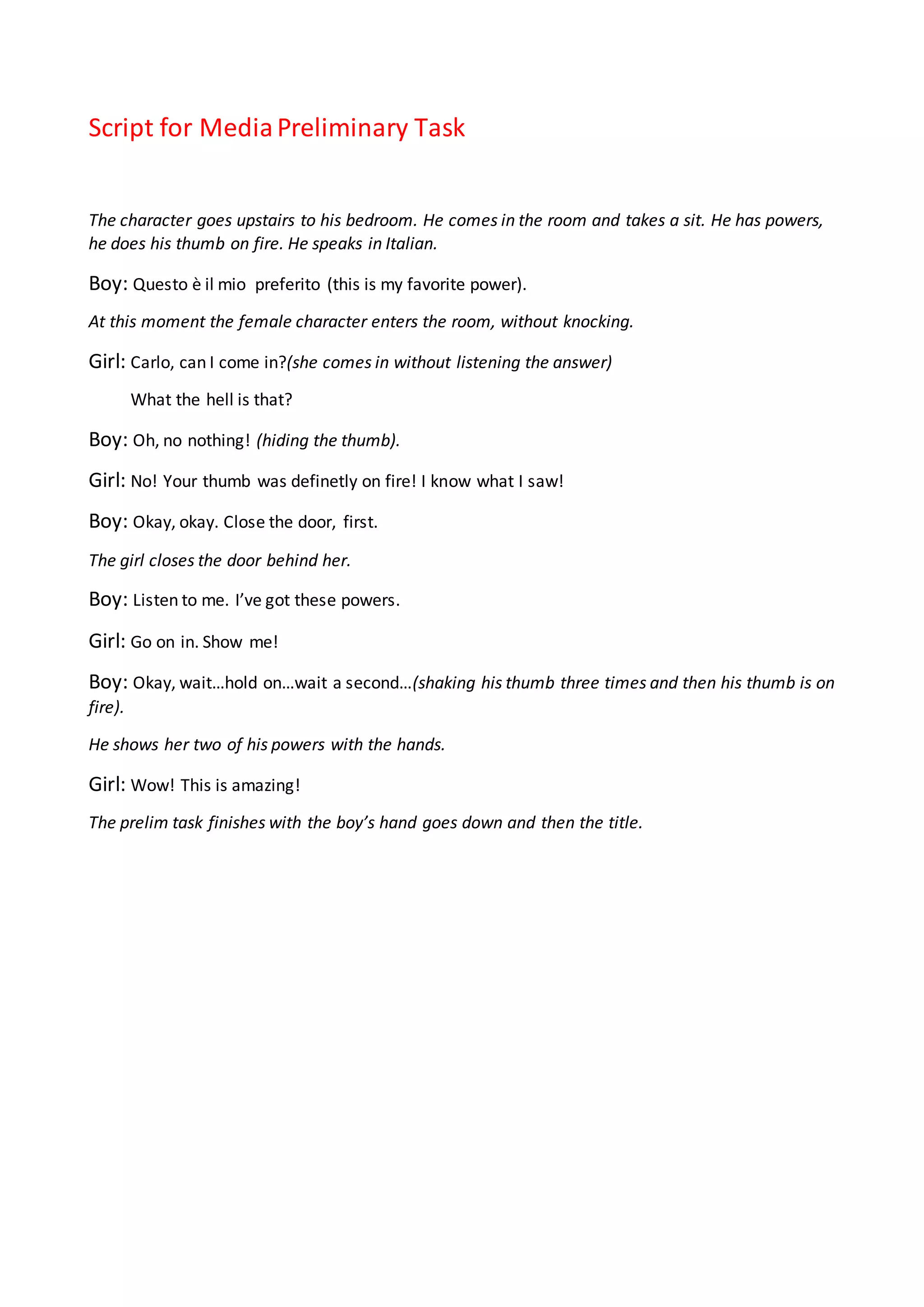 Script for media preliminary task | PDF