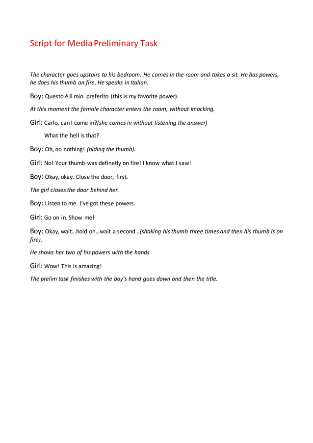 Script for media preliminary task | PDF