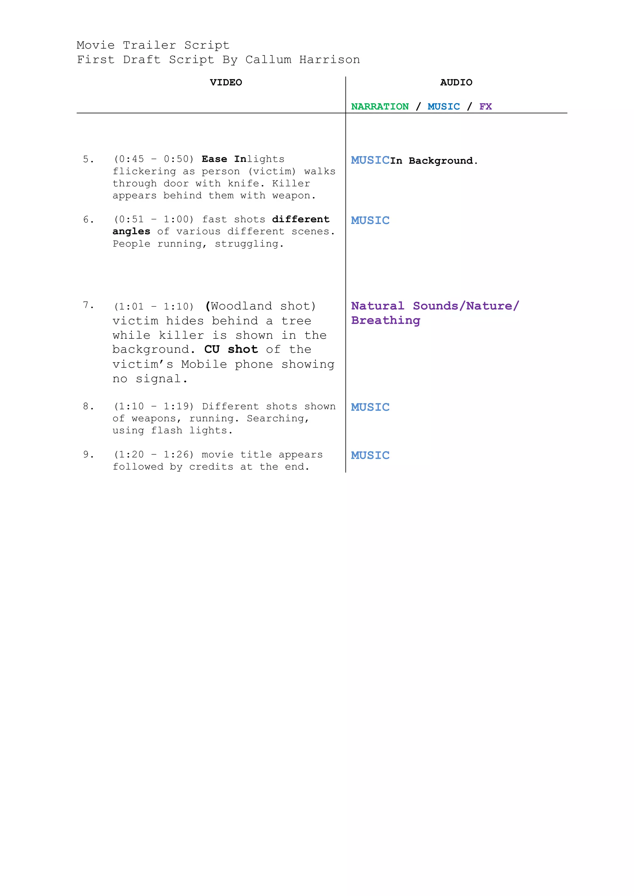 Script for movie trailer | DOCX