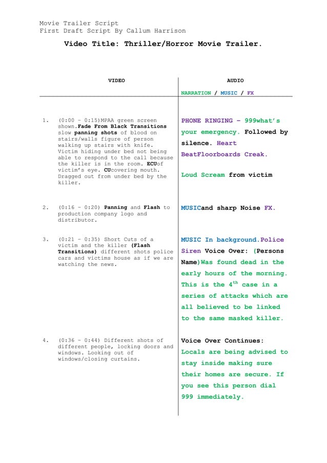 Script for movie trailer | DOCX