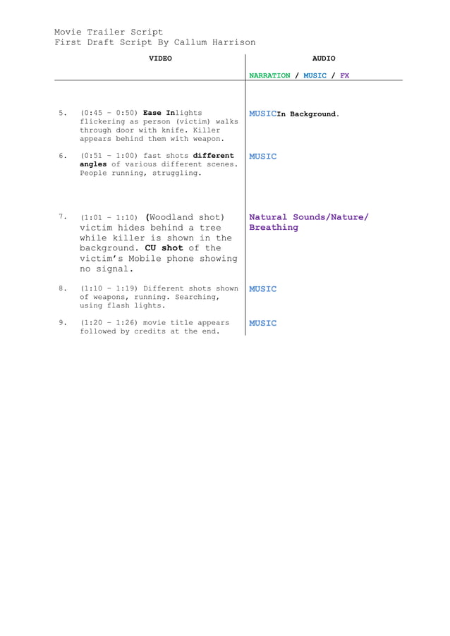Script for movie trailer | DOCX