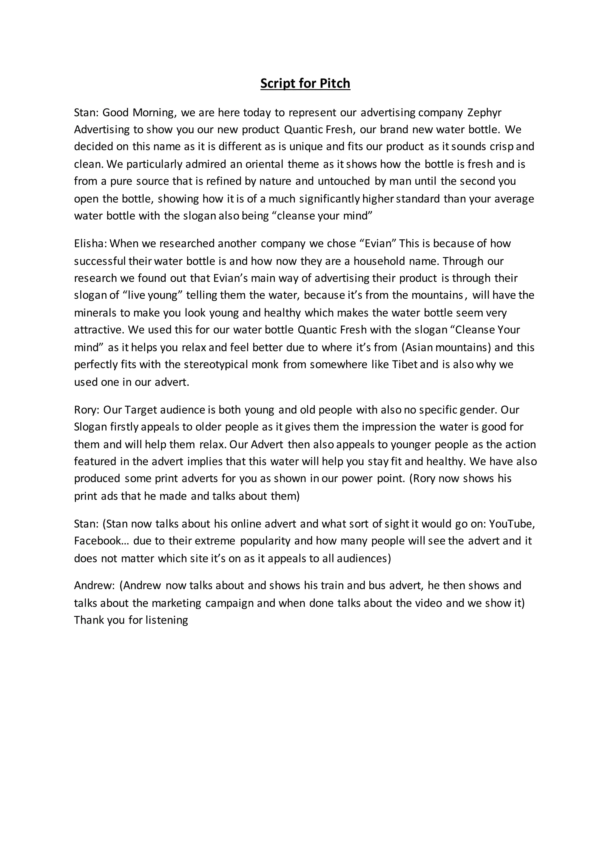 Script For Pitch | PDF