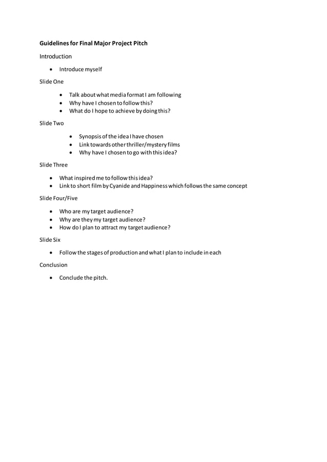 Guidelines for Final Major Project Pitch | DOCX