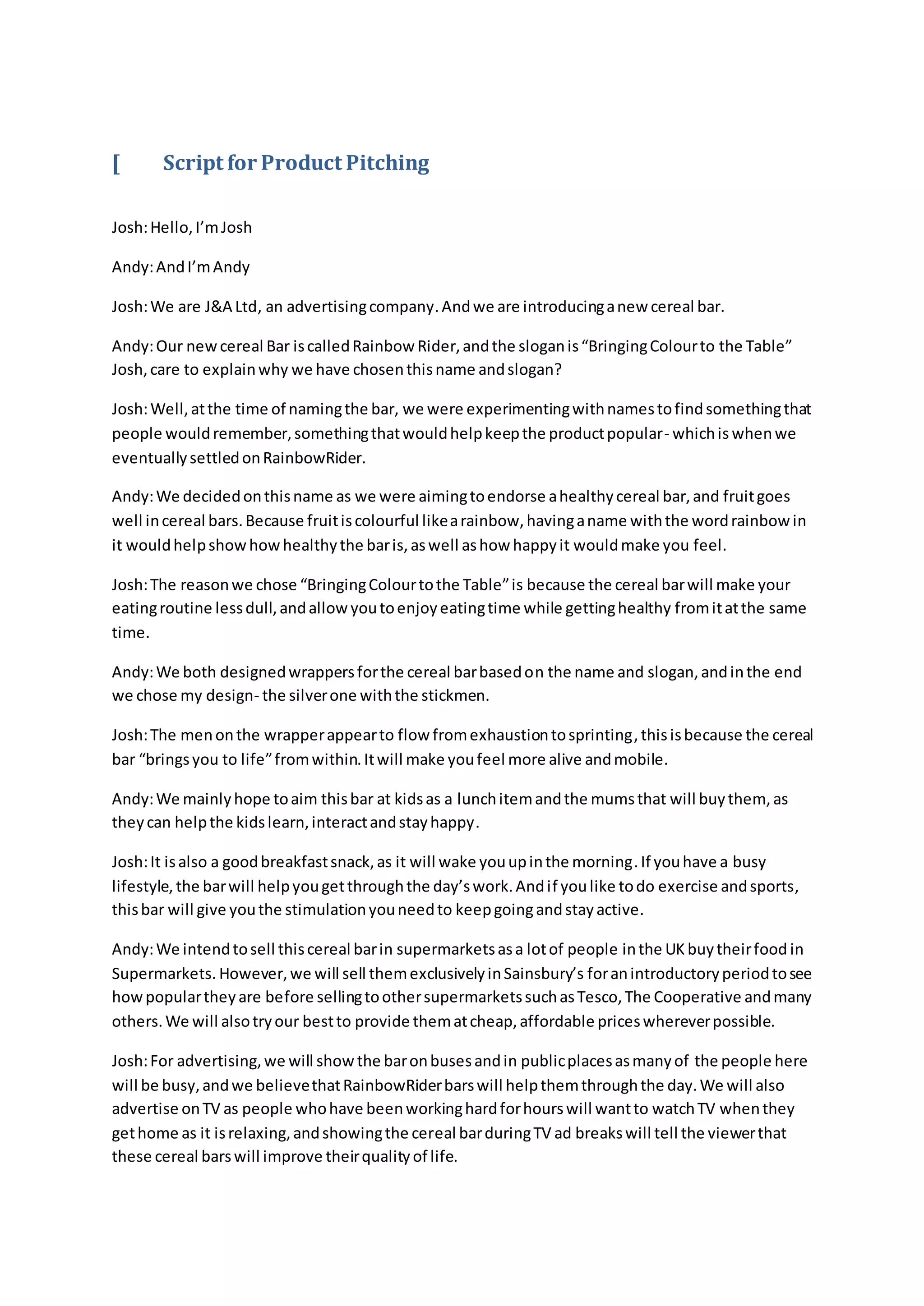 Script for product pitching unit 18 | PDF