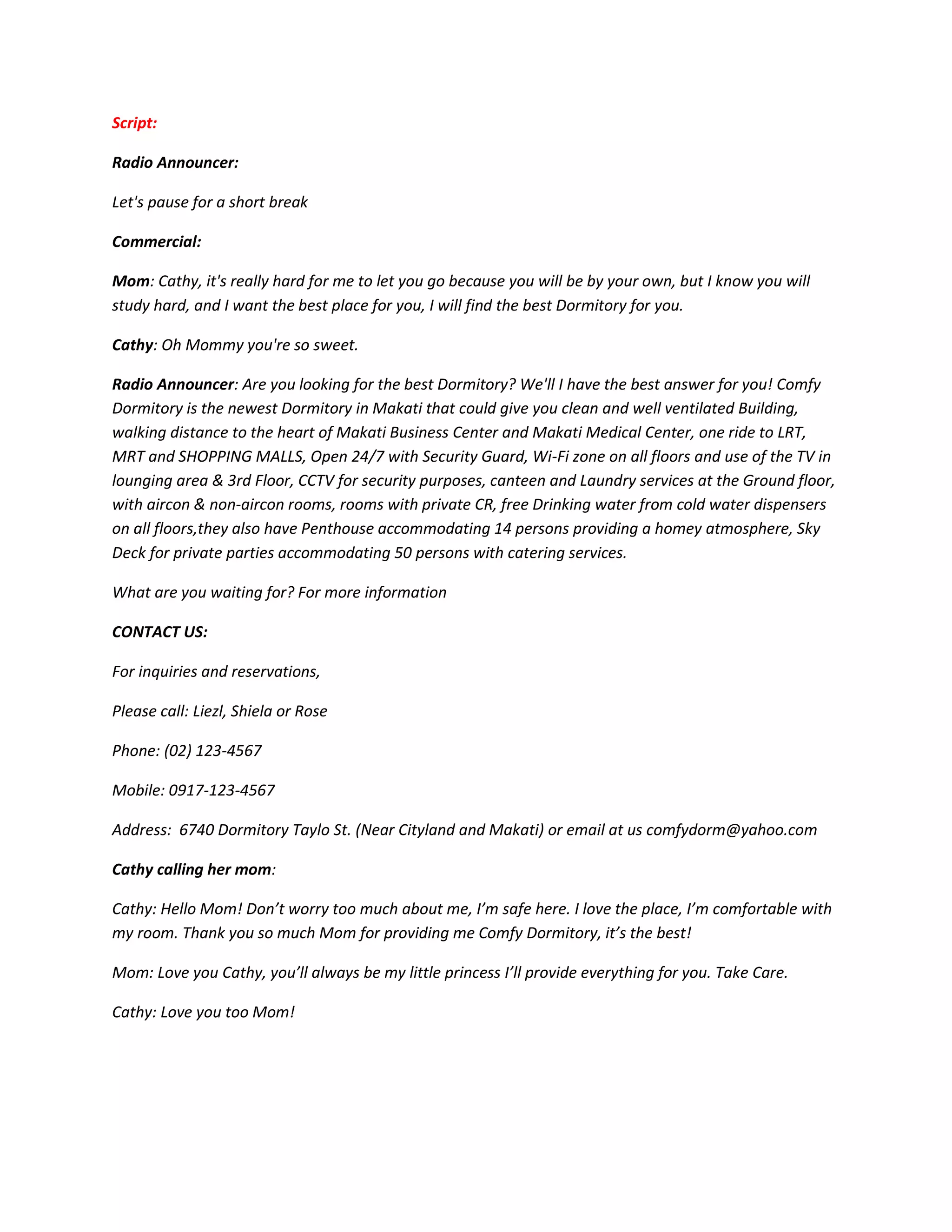 Script for radio ad 022813 | DOCX