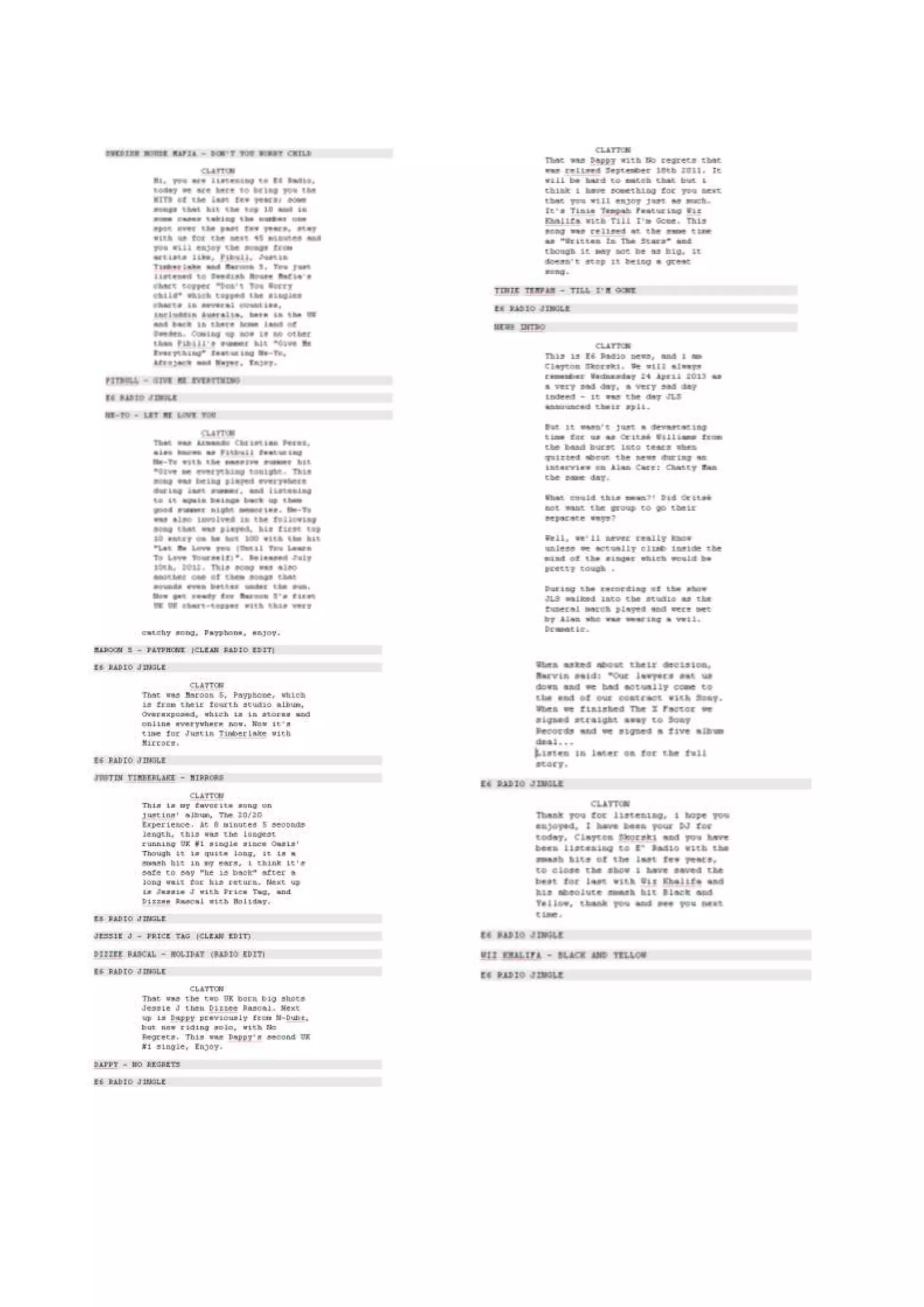 Script for radio show | DOCX