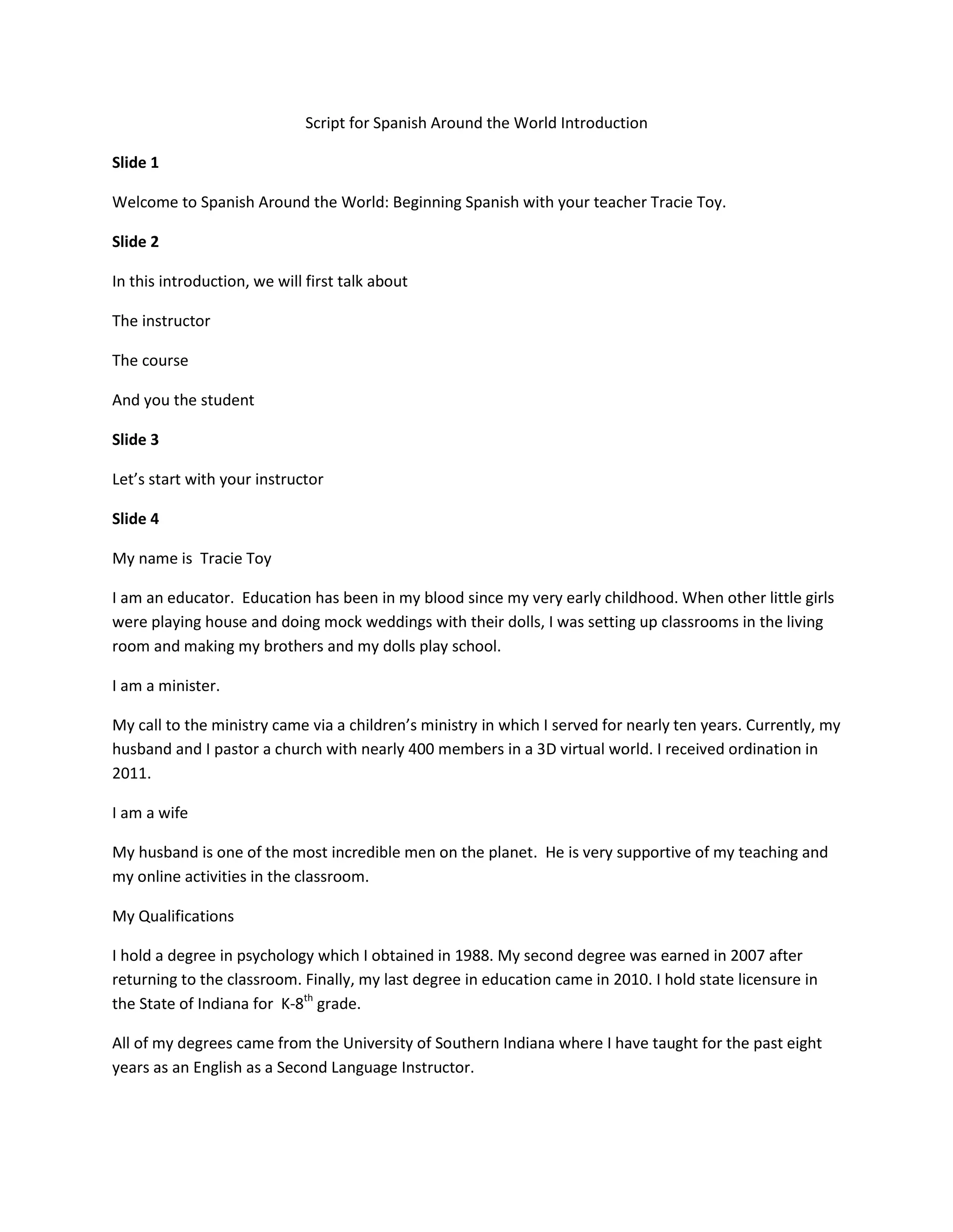 Script for spanish around the world introduction | DOCX | Education