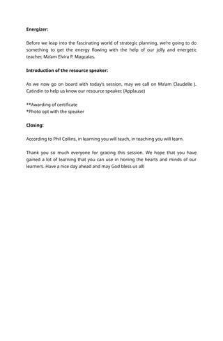 SCRIPT FOR STRATEGIC PLANNING seminar script | DOCX