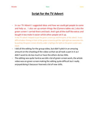 Script for the tv advertbhy t | DOCX