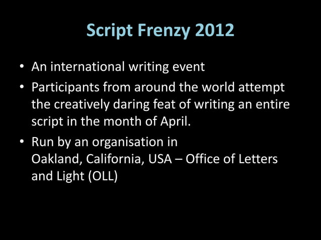 Introduction to Script Frenzy | PPTX | Screenwriting | Content Production