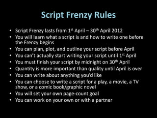 Introduction to Script Frenzy | PPTX | Screenwriting | Content Production