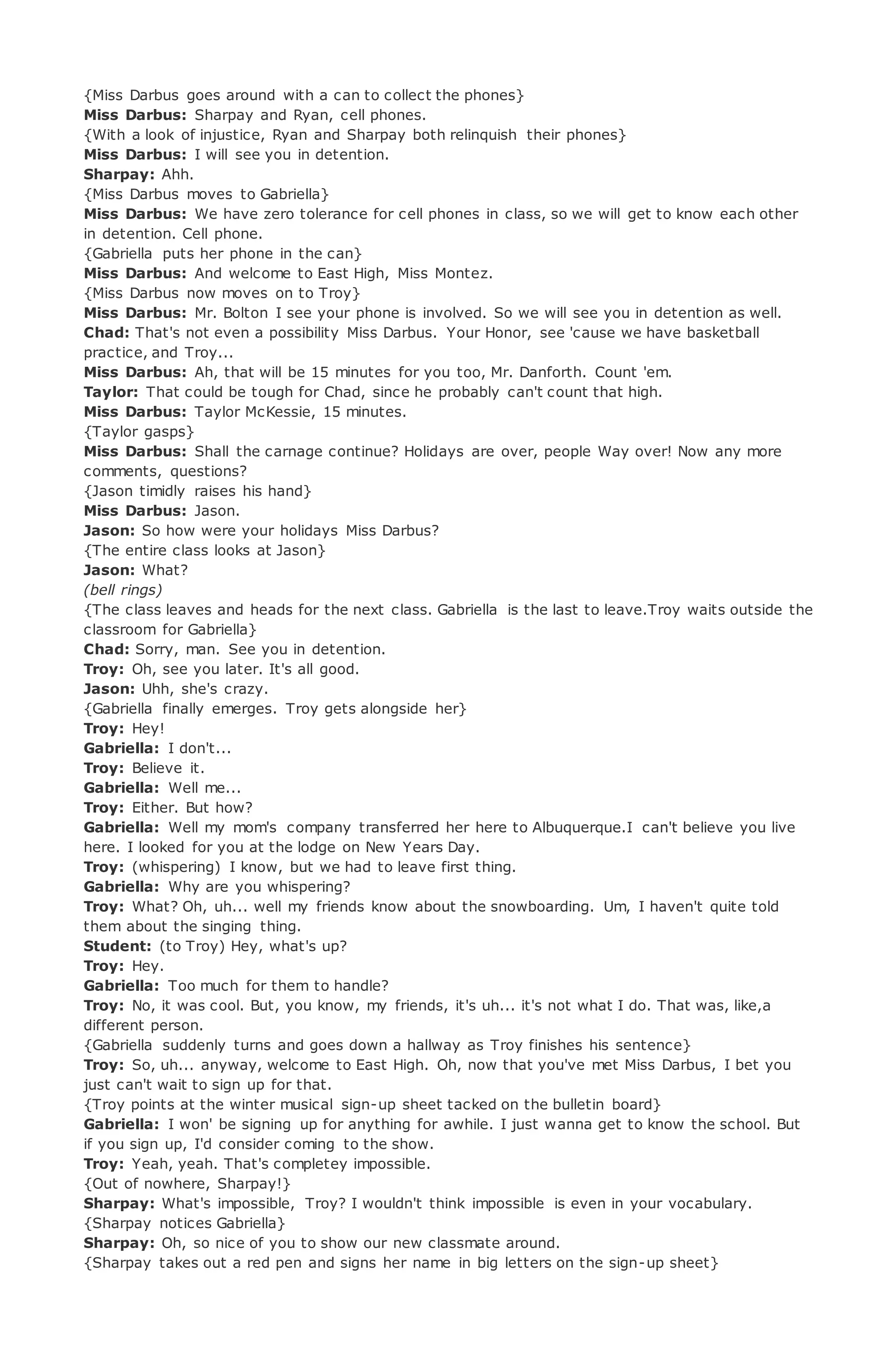 Script high school musical | DOCX