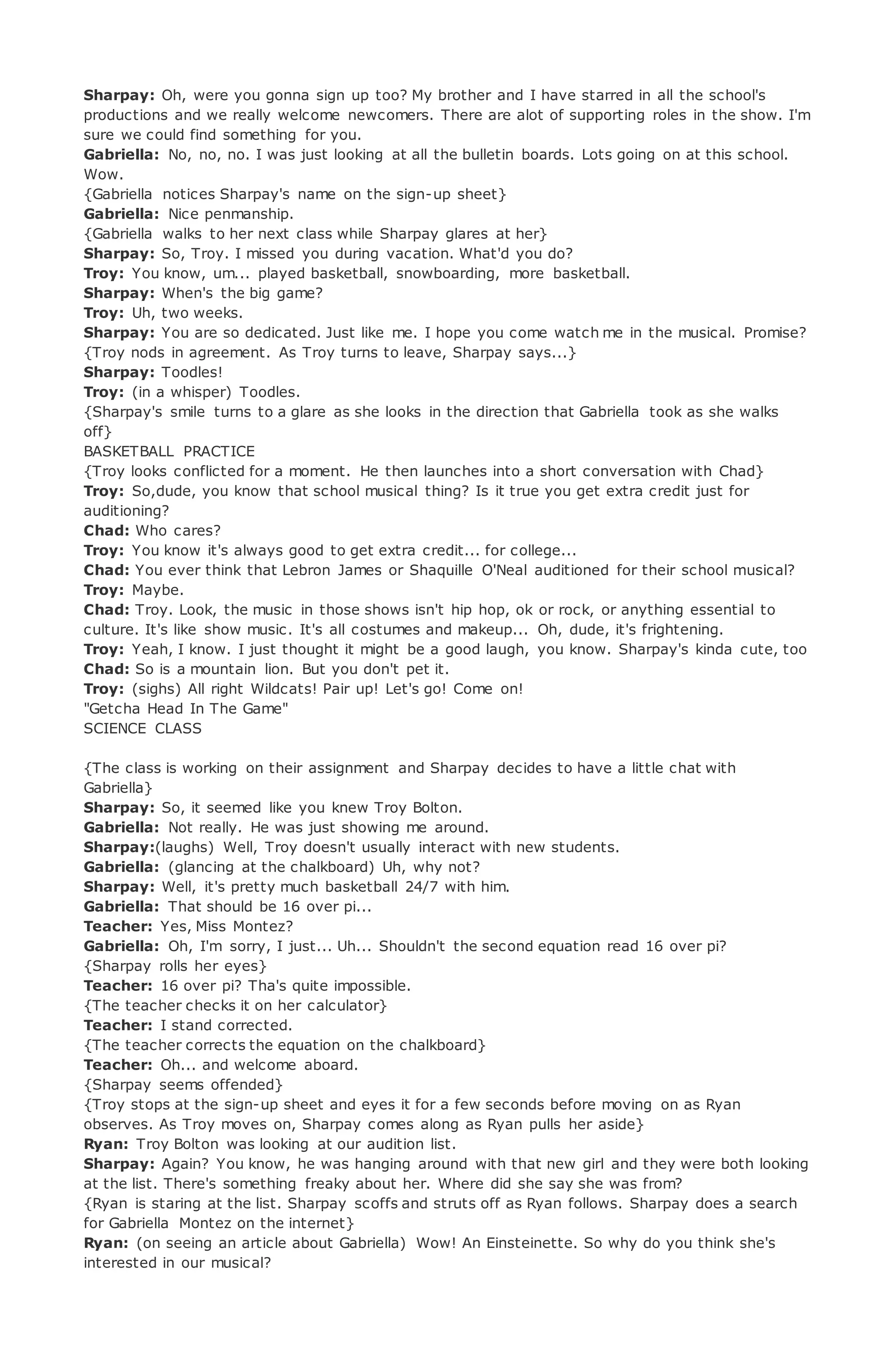 Script high school musical | DOCX