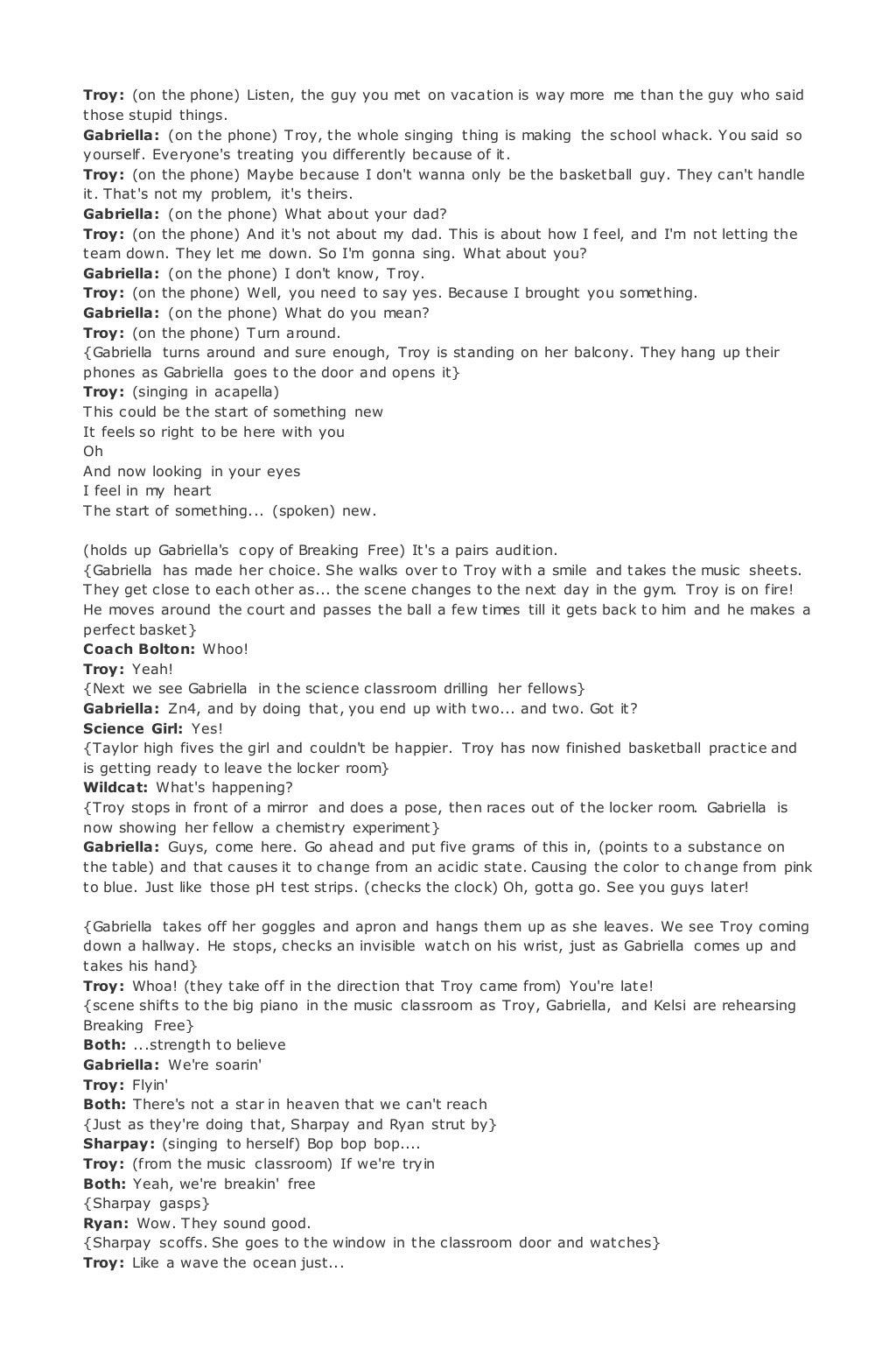 Script high school musical